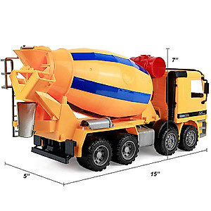 Liberty Imports 14" Oversized Cement Mixer Truck Toy - 1:22 Scale Friction Powered Construction Vehicle for Kids, Realistic Rotating Drum, Durable Big Truck for Pretend Play, Sandbox, and Outdoor Fun