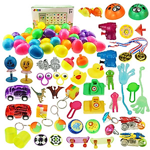 JOYIN 48Pcs Easter Eggs with Toys Inside, Prefilled Easter Eggs with Popular Assorted Toys for Kids Boys Girls, Easter Party Favors Easter Eggs Hunt, Basket Stuffers Filler, Classroom Exchange