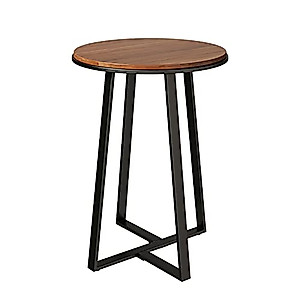 Dorriss Round Small End Table Walnut Color MDF Top,Metal Frame Black, Tall End Table for Bed Room,Coffee Tea End Table for Living Room(Walnut+Black)