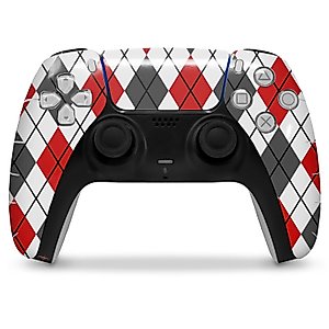 WraptorSkinz Skin Wrap compatible with Sony PS5 DualSense Controller Argyle Red and Gray (CONTROLLER NOT INCLUDED)