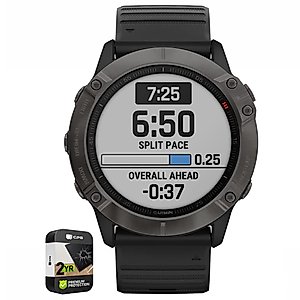 Garmin 010-02157-10 Fenix 6X Sapphire Multisport GPS Smartwatch Carbon Gray DLC Bundle with Premium 2 YR CPS Enhanced Protection Pack
