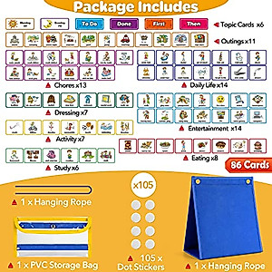 Torlam Visual Schedule for Kids Chore Chart, Morning Bedtime Routine Chart for Toddlers, Responsibility Daily Schedule Board Communication Cards Autism Learning Materials for Home School, 86 Cards