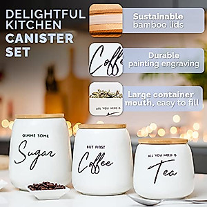 FIFTH FORK Canister Sets for the Kitchen - Perfect Kitchen Canisters for Countertop - Set of 3 Kitchen Canisters - Great for Countertop Storage - Ceramic Food Storage Containers