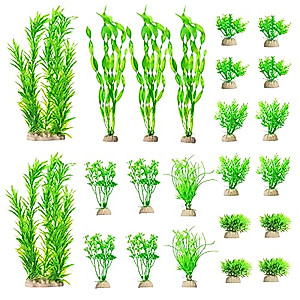 Ctpeng 23 Pcs Aquarium Plants Plastic,Artificial Fish Tank Plant for Aquarium Decoration (Green and White)