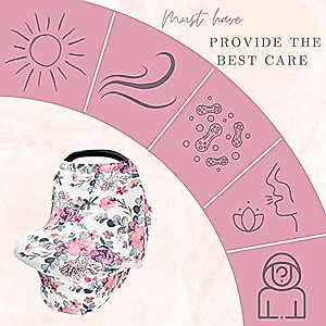 Car Seat Nursing Cover High Chair Cover 4 in 1 Carseat Canopy Nursing Breastfeeding Cover for Baby Girls (Flower)