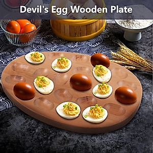 24-Hole Egg-Shaped Deviled Egg Platter, Reversible Wooden Egg Tray,Grilled Cheese Serving Holder, Birthday Celebration, Easter, Thanksgiving