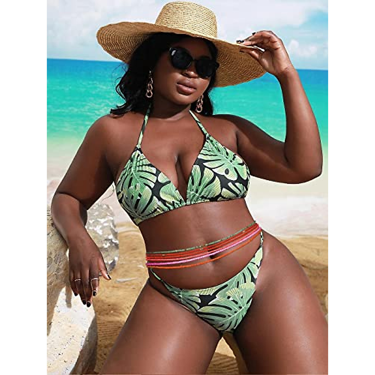 ELABEST 50inch Plus Size African Waist Beads Belly Chain Non-Stretching Tie-on Bead Jewelry Accessories for Women and Girls (5) (#18)