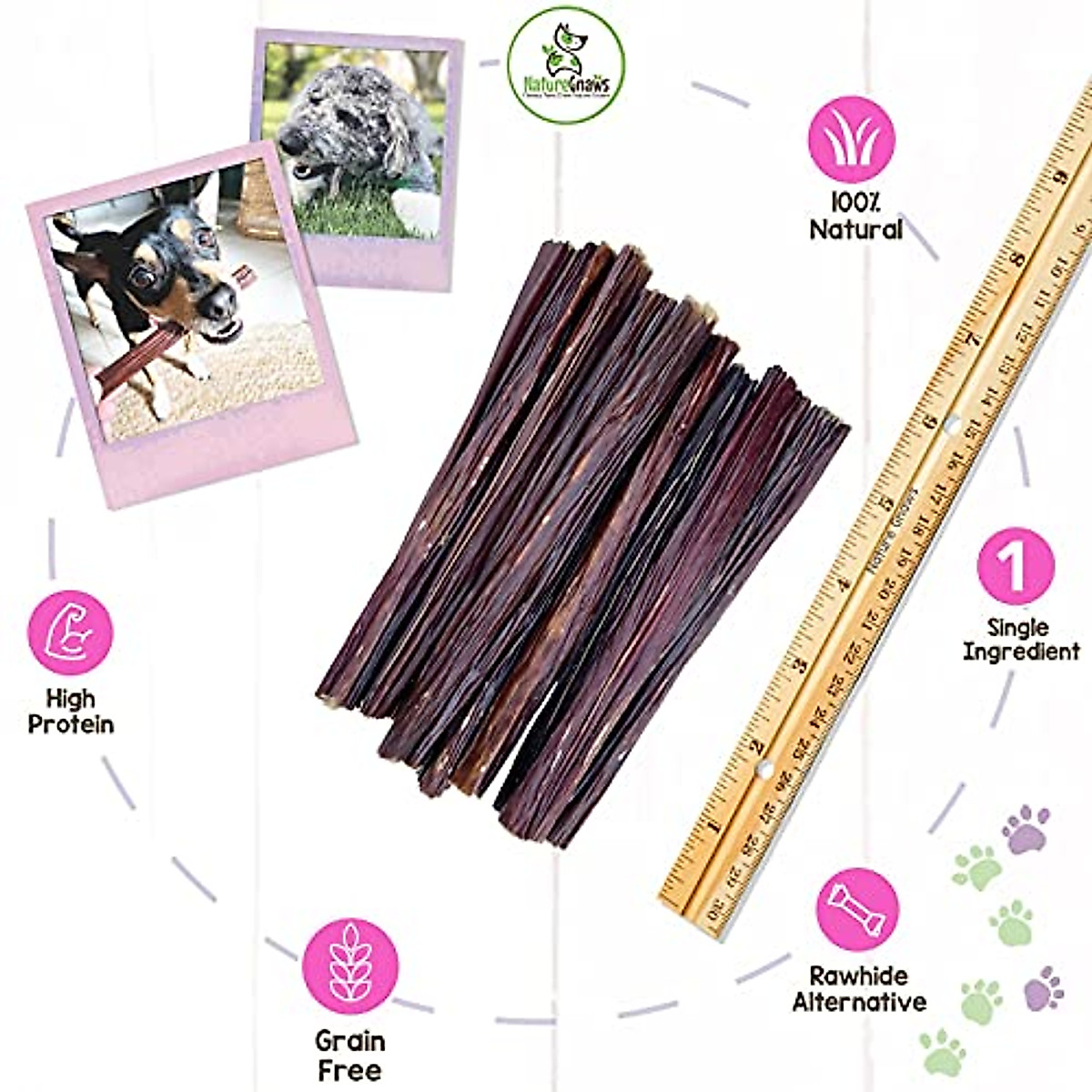 Nature Gnaws Beef Jerky Sticks for Dogs - Premium Natural Beef Gullet Bones - Simple Single Ingredient Tasty Dog Chew Treats - Rawhide Free - 5-6 Inch