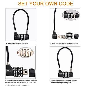 NBYT Combination Cable Lock, 3/16-Inch Steel Cable, 7-Inch Length, 4-Digit Lock for Gates, Fences, Cabinets,Shed,Dumpster,Outdoor Security