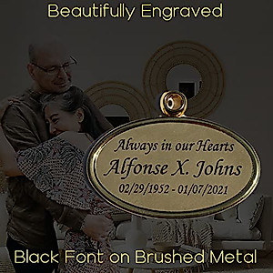 Gold Oval Engraved Pendant - Hanging Plate Medallion Plaque for urns That can’t be Engraved - Includes Smooth Satin Ribbon - Made in Brass - Black Engraving (Gold Tone)