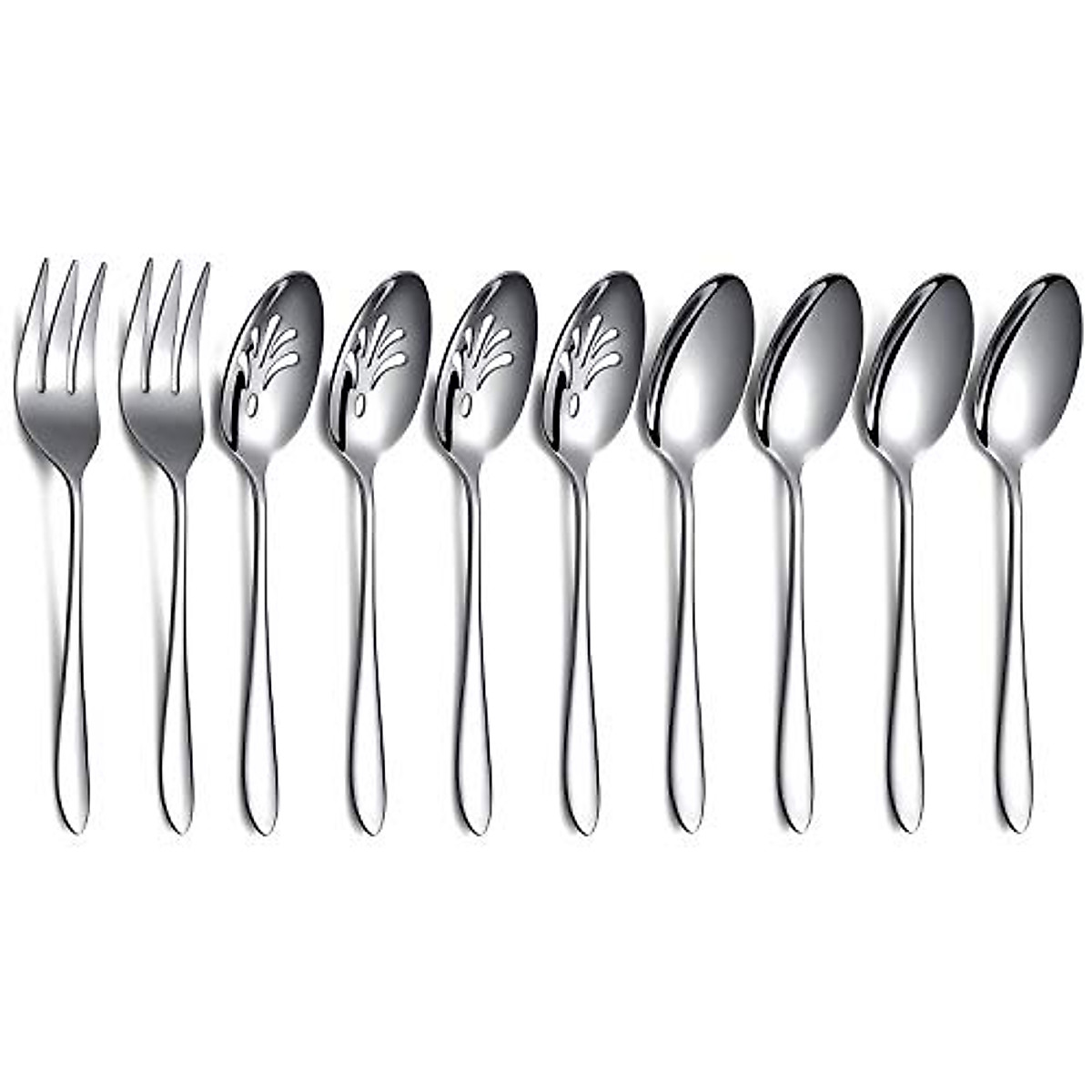 10-Piece Serving Flatware Silverware Set,Stainless Steel Serving Utensil Set,Include Slotted Serving Spoon, Serving Spoon, Serving Fork(Silver)
