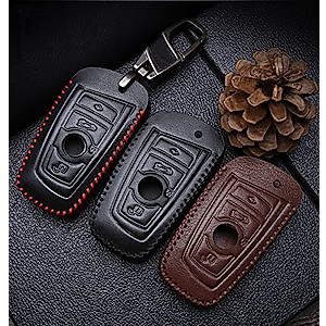 ontto Fit for BMW Key Case Cover Leather Keyless Entry Remote Control Key Fob Jacket Shell with Keyring Fit for BMW 1 3 4 5 6 7 Series X3 X4 M2 M3 M4 M5 M6 Brown