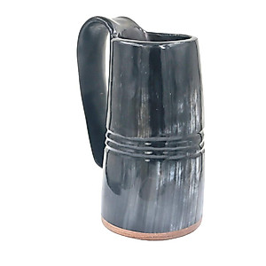 HONGLAYS Ox Horn Mug-Natural Buffalo Horn Viking Drinking Mug Viking Mug Cup (With Ring carving in Redwood Bottom)