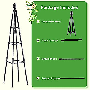AlisisFores 4 Ft Tower Obelisk Trellis for Potted Climbing Plants, Garden Trellis Rustproof Plastic Coated Metal Plant Support for Vegetables, Vines and Rose Bushes