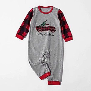 IFFEI Matching Family Pajamas Sets Christmas PJ's Sleepwear Truck Print Top and Plaid Pants with Pocket Women: L