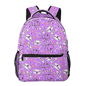Nurse Doctors Print Backpack Large Capacity Laptop Bags Waterproof Lightweight Nurses Accessories for Work Medical Home Health Travel Clinical Bag Nursing Stuff Gifts CNA