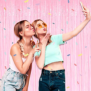 3 Pack Macaron Pink Foil Fringe Curtain Backdrop, 3.28Ft x 8.2Ft Metallic Tinsel Foil Fringe Streamer Curtains for Photo Booth, Valentine's Day, Christmas Day, New Year, Wedding Party Decorations