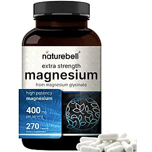 NatureBell Magnesium Glycinate 400mg (Elemental), 270 Capsules – 100% Chelated for Max Absorption | Non-GMO & No Gluten, Bioavailable Mineral Supplement for Muscle, Joint, Enzyme, & Heart Health