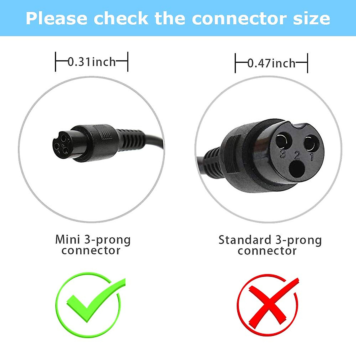 EVAPLUS 42V 2A Power Adapter with 8mm Mini 3-Prong Connector,Universal Replacer for 36V Lithium Battery Power Supply Adaptor
