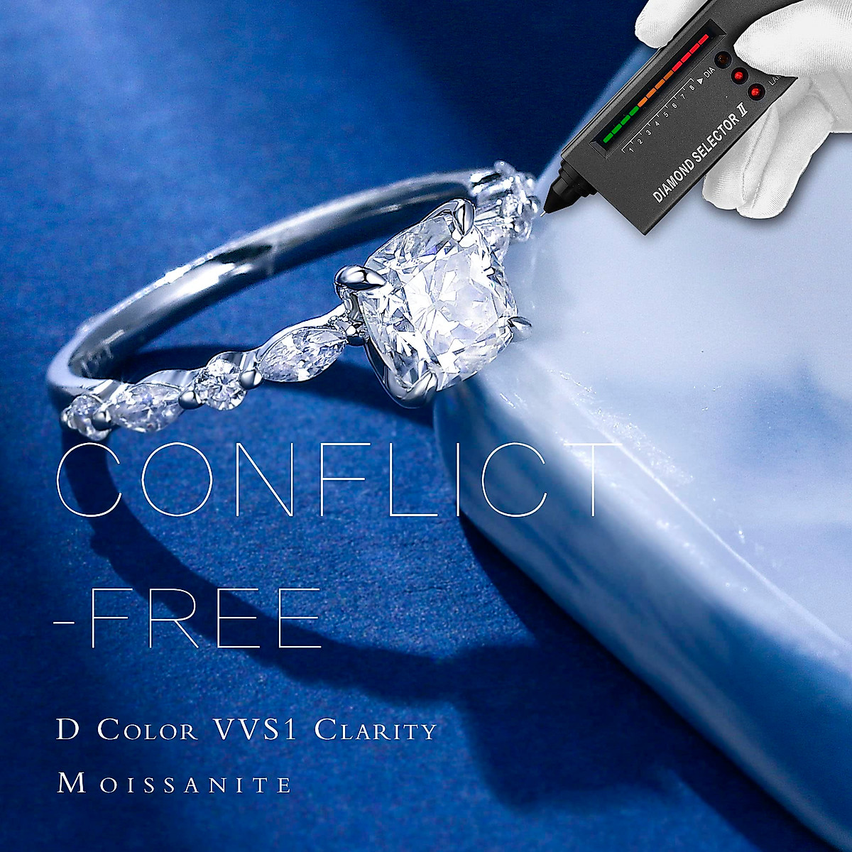 MOOSEA Cushion Moissanite Solitaire Ring for Women, 1.5ct D Color VVS1 Clarity Lab Created Diamond Rings 14K White Gold Vermeil Moissanite Anniversary Rings for Women Promise Rings for Her Gifts