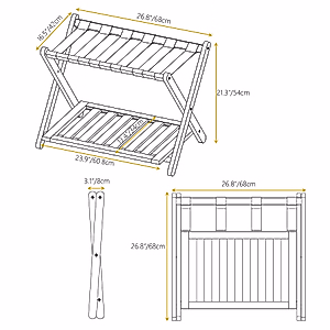 BAIDE PACK Wood Luggage Rack Stand for Guest Room, Folding Suitcase Holder Stand with 6 Support Straps for Home Bedroom Travel, Bamboo