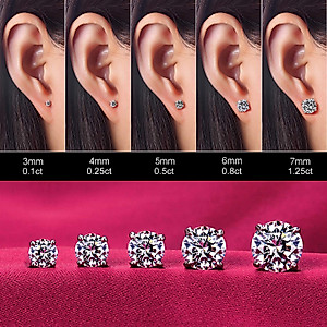 Women's 14K White Plated CZ Stud Earrings Simulated Diamond Round Cubic Zirconia Ear Stud Set（5 Pairs)