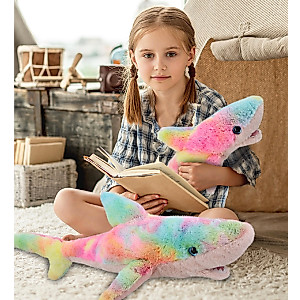 DolliBu Plush Shark Stuffed Toys - Soft Huggable Rainbow Plush Kit, Adorable Sea Animal Plush Toys, Cute Ocean Life Cuddle Gifts Toys for Kids and Adults - 2 Pack