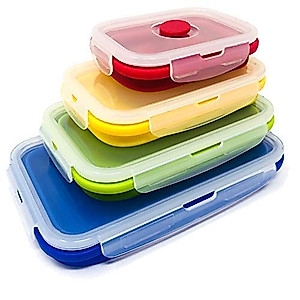 2 Set of 4 Collapsible Silicone Food Storage Container, Leftover Meal box For Kitchen, Bento Lunch Boxes, BPA Free, Microwave, Dishwasher and Freezer Safe. Foldable Design Saves Your Space.
