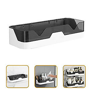 Cabilock No with and Drill-free Grey Wall Self Toiletry Utensil Mounted Storage Caddy Hooks Adhesives Kitchen Plastic Shelf Mount Shampoo Entryway Holder Adhesive Drilling Bathroom for