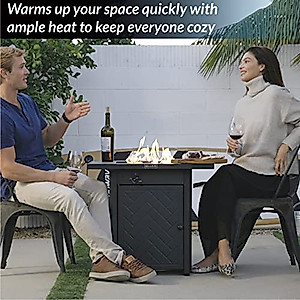 BELLEZE 28-Inch Propane Fire Pit, 50,000 BTU Auto-Ignition Gas Fire Pit, CSA-Approved 2-in-1Outdoor Fire Pit, Gas Fire Pit Table with Lid and Lava Rocks, Fire Pits for Outside, Poolside, Garden, Party