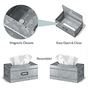 Barnyard Designs Rustic Galvanized Tissue Box Cover - Decorative Bathroom Facial Tissue Box Holder Farmhouse Country Decor (Rectangular)