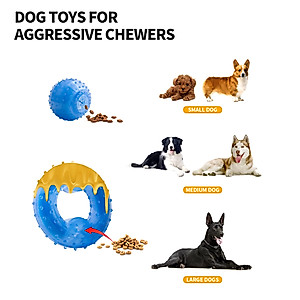 Dog Chew Toys for Aggressive Chewers, Puppy Teething Ring and Dog Ball, Treat Dispensing Dog Toys, Frozen Tough Puppy Toys Set 2 Pack for Small, Medium Dog