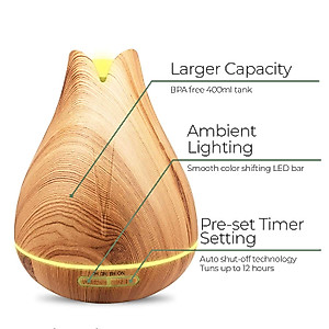 Aromatherapy Essential Oil Diffuser Gift Set with 20 Oils and Rotating Display Stand - 400ml Ultrasonic Diffuser with 20 Essential Plant Oils - 4 Timer & 7 Ambient Light Settings