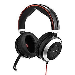 Jabra Evolve 80 UC Wired Stereo Over-Ear Headset – Unified Communications Optimised Headphones with Active Noise Cancellation – USB-C Cable and 3.5 mm Jack Connections – Black