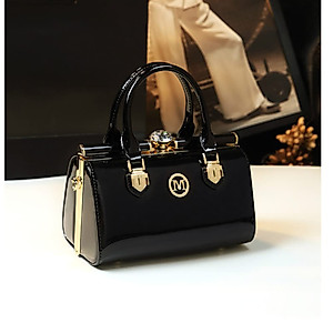 Shirt Luv Genuine Leather Women's Top Handle Satchel Crossbody Handbags Evening Bag Purses Small Hard Shoulder Bags (Black)