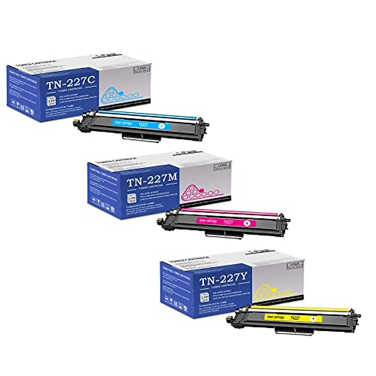 TN227 C/M/Y Toner Cartridge 3 Pack (with chip): Compatible TN227 TN-227 Replacement for Brother MFC-L3770CDW L3710CW L3750CDW HL-3210CW 3230CDW 3270CDW 3290CDW DCP-L3510CDW L3550CDW Printer