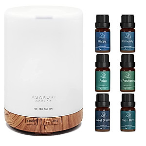 ASAKUKI 300ml Essential Oil Diffuser Set, Aroma Dffuser and Essential Oil Blends