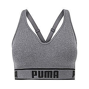 PUMA womens Seamless Sports Bra, Grey/Black, X-Large US