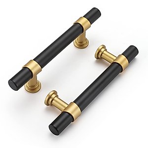Haliwu 10 Pack Black Cabinet Pulls Black&Gold Cabinet Handles, Barrel Gold Dresser Drawer Pulls for Kitchen Hardware,3 inch