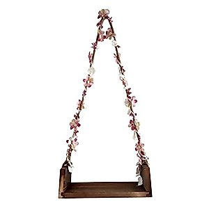 TOOYFUL Wooden Swings Seats for Newborn Boys Girls Photography Props, with Flower Ropes Hanging Swing Seat for Baby Memorable Photo Shooting-Coffee