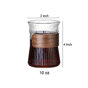 Sizikato 2pcs Borosilicate Glass Teacup, Striped Glass Coffee Cup, Non-Slip and Anti-Scald