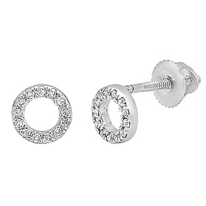 Dazzlingrock Collection Round White Diamond Hollow Circle Shape Stud Earrings for Women (0.10 ctw, Color I-J, Clarity I2-I3) in 10K White Gold in Screw Back