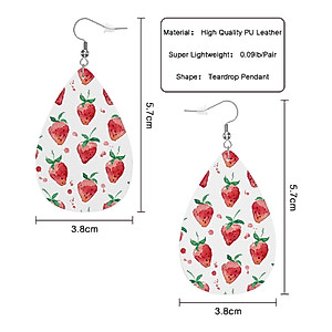 Vosach Strawberry Fashion Faux Leather Earrings Watercolor Sweet Pink Strawberry Wedding Teardrop Earrings Jewelry For Women Friends Bridal