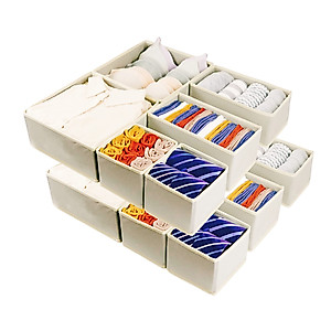 12 Pack Drawer Organizers, Drawer Dividers Storage Bins, Foldable Drawer Organizers for Clothing, Cloth Clothes Drawer Organizer for Underwear,Folded Clothes,Baby Clothing,Socks,Bra,Towels,Ties