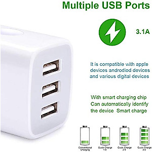USB Charging Plug, Wall Charger Adapter, Sicodo 3Pack Universal Travel 3.1A 3Muti Port Fast Charging Block Compatible with iPhone 14 13 12 SE2020 11 Xs Pro,Samsung Galaxy S23 S22 S21 S20 Ultra, Google