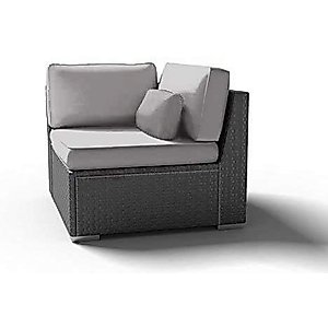 Dineli Outdoor Patio Furniture Espresso Brown Wicker Sofa Corner Chair (Light Gray-Right Corner Chair)