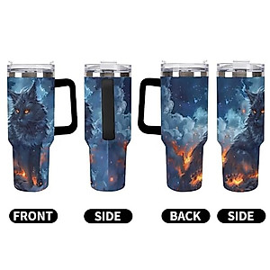 Galaxy Cats 40OZ Tumbler Stainless Steel Travel Mug Water Bottle Car Cup Tea Cups with Lid Black-style