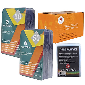 WINTRA 100 Count Semi-Rigid Card Holder with 100 Pack Penny Card Sleeves, Quality Card Submission Card Sleeves Protectors