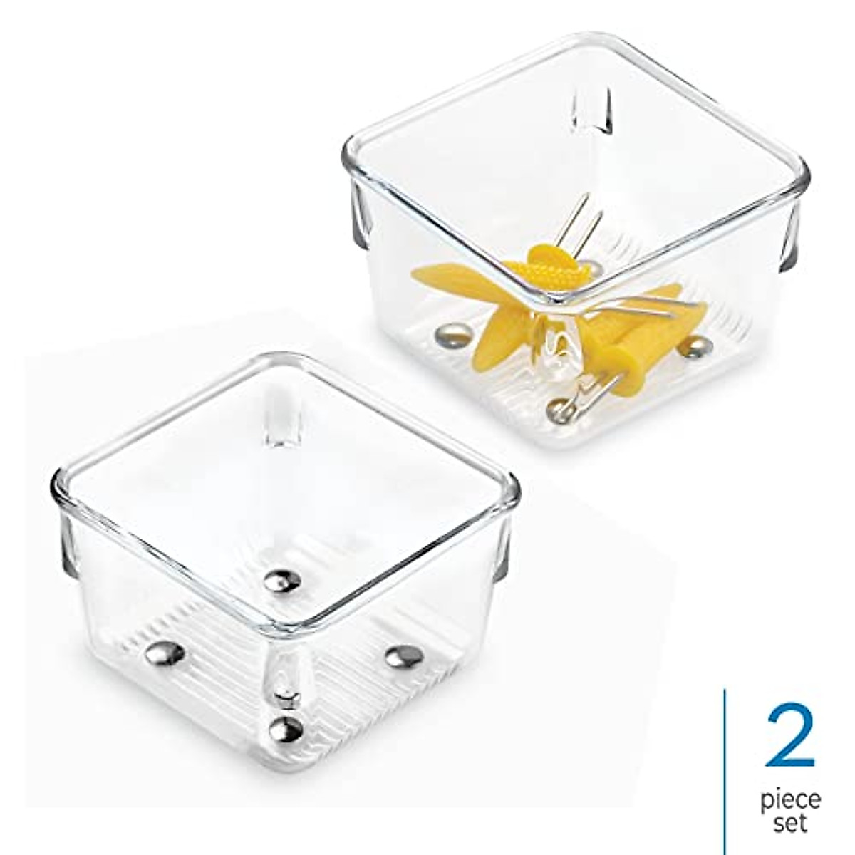 iDesign Plastic Drawer Organizer for Bathroom, Vanity, Kitchen Drawers, The Linus Collection – Set of 2, 3" x 3" x 2", Clear