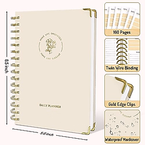 Aesthetic Daily Planner Undated, To Do List Notebook Planner with Hourly Schedule, Hardcover Work Planner - Stay Organized & Boost Productivity, Organizer Notebook for Office School Supplies,160